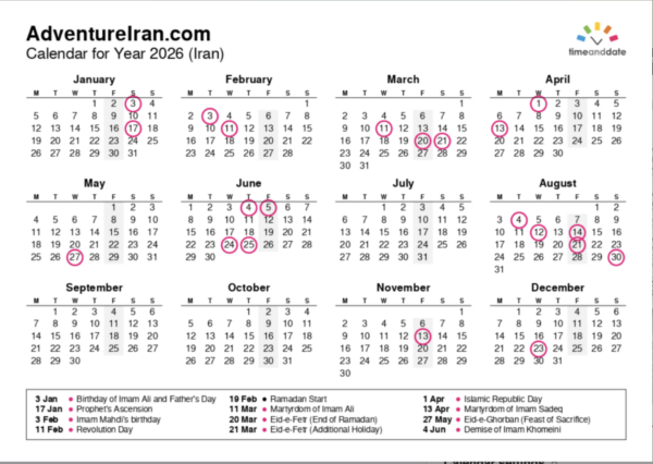 Iran Calendar Weekend and National holidays - ADVENTURE IRAN Official ...